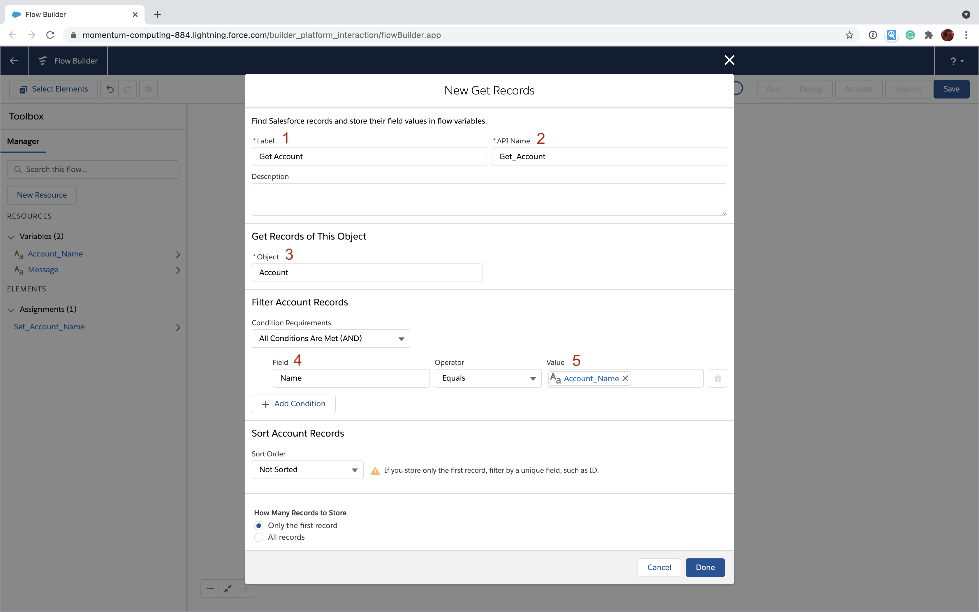 How to use variables in Salesforce Flow
